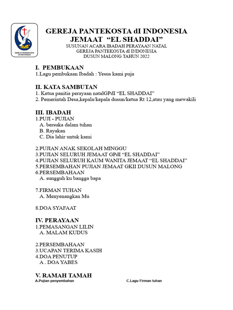 Ibadah Natal GPdI El Shaddai 2022 | PDF
