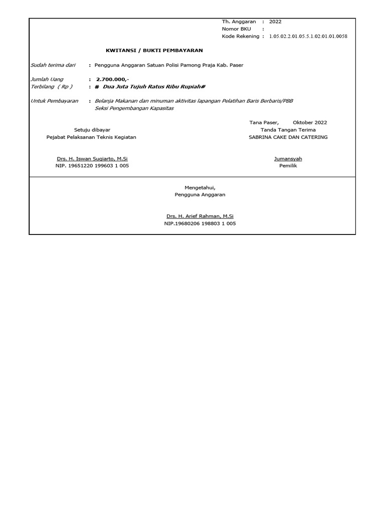 Kwitansi Dinas | PDF | Pengelolaan Keuangan & Uang