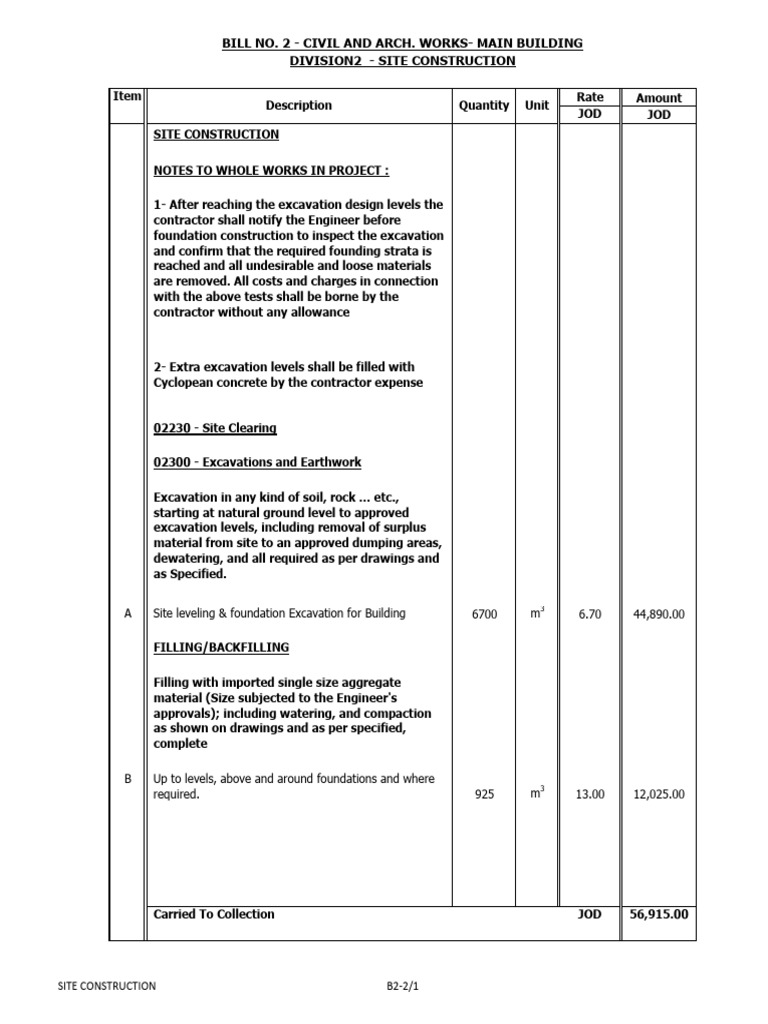 Bill No. 2 - Civil & Arch. Works - Main Building | PDF | Concrete | Masonry