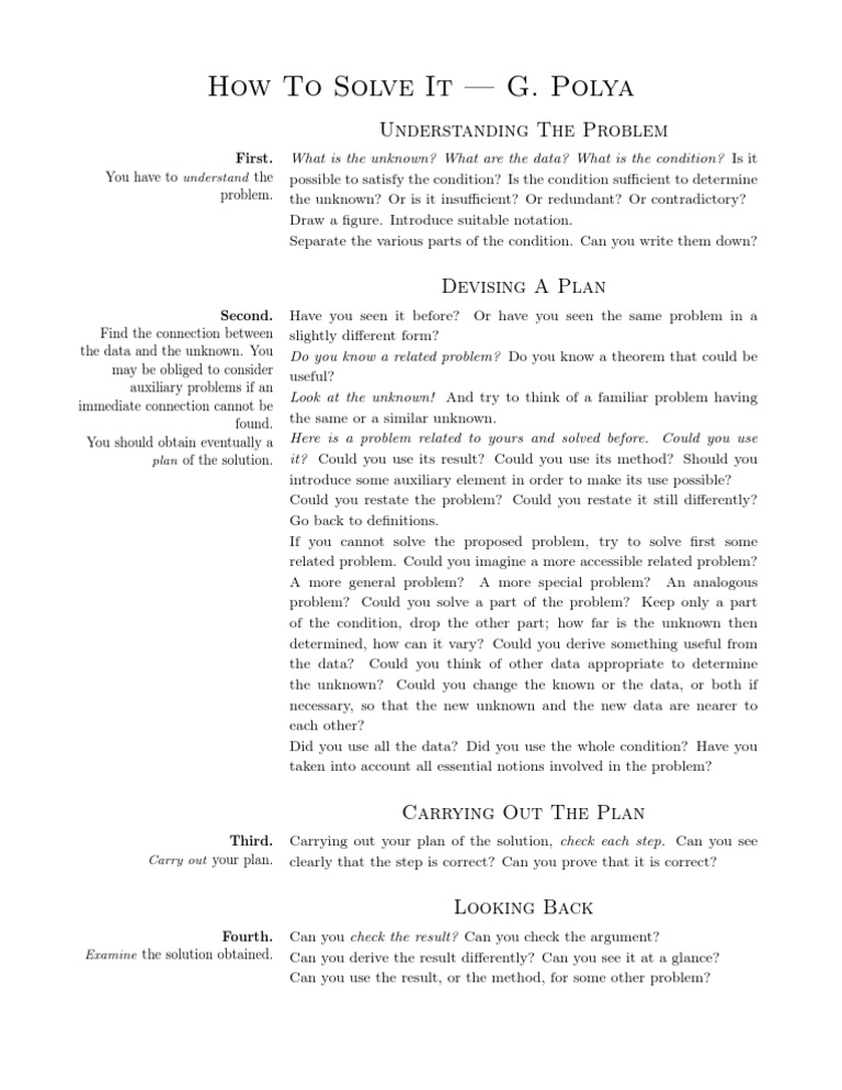 How To Solve It Polya | PDF