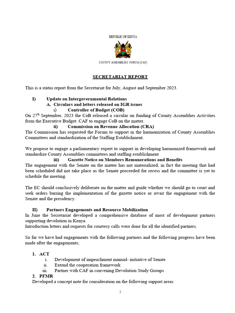 Secretariat Report - 13.08.23 | PDF | Party Leaders Of The United ...