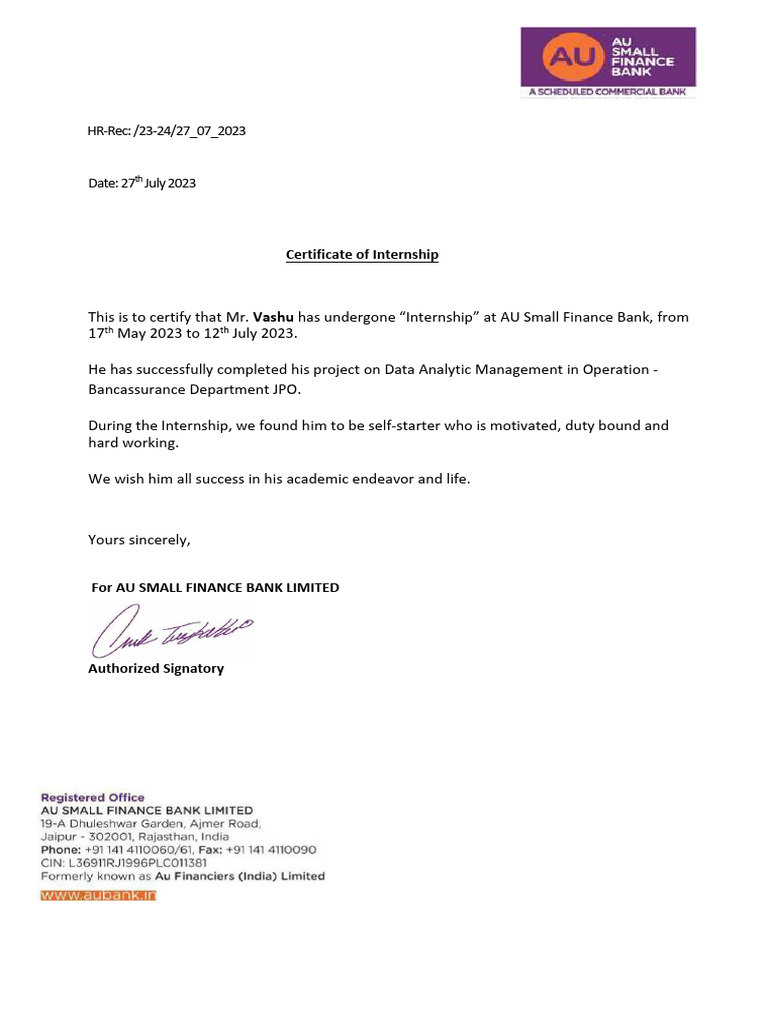 Internship Certificate | PDF