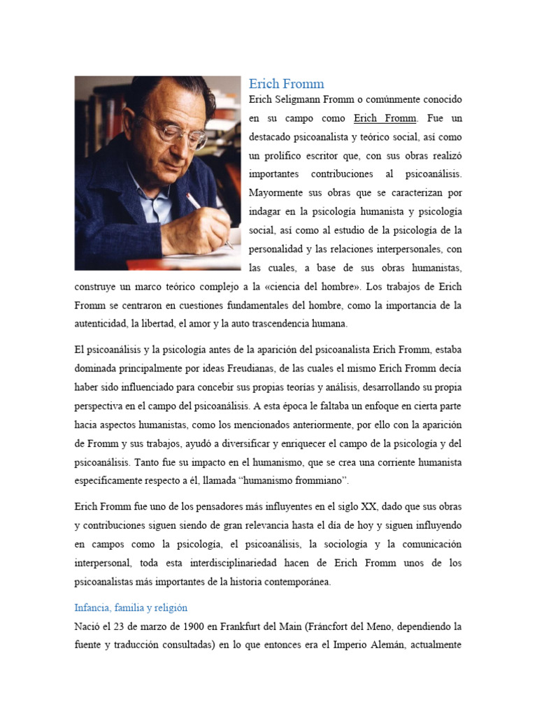 Biografía de Erich Fromm: Influencias y Aportaciones | PDF | Erich ...