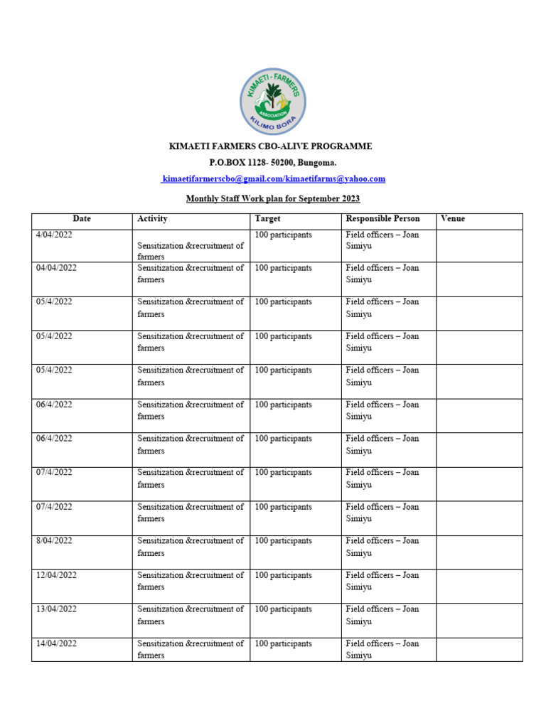 Asili B Programme Kimaeti Farmers Workplan October 2023 | PDF | Business | Finance & Money ...