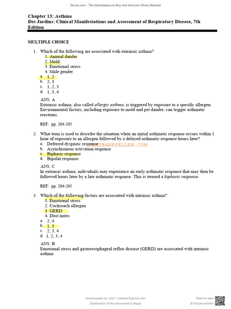 Test Bank Clinical Manifestations and Assessment of Respiratory Disease ...