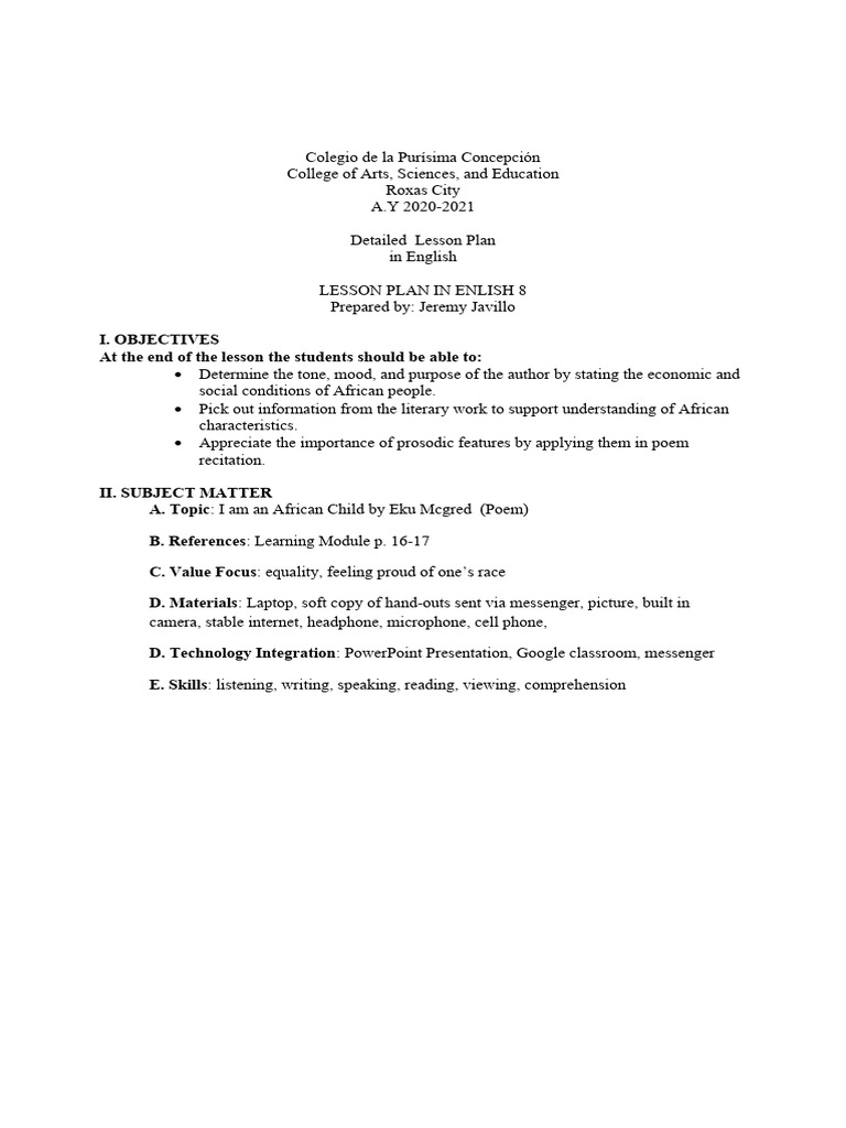 Poetry Lesson Plan | PDF | Stress (Linguistics) | Poetry