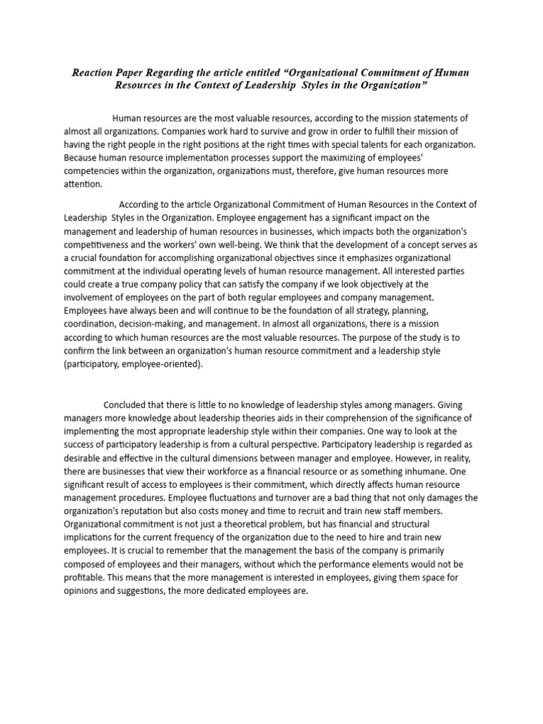 Reaction Paper in Article | PDF | Recruitment | Human Resource Management