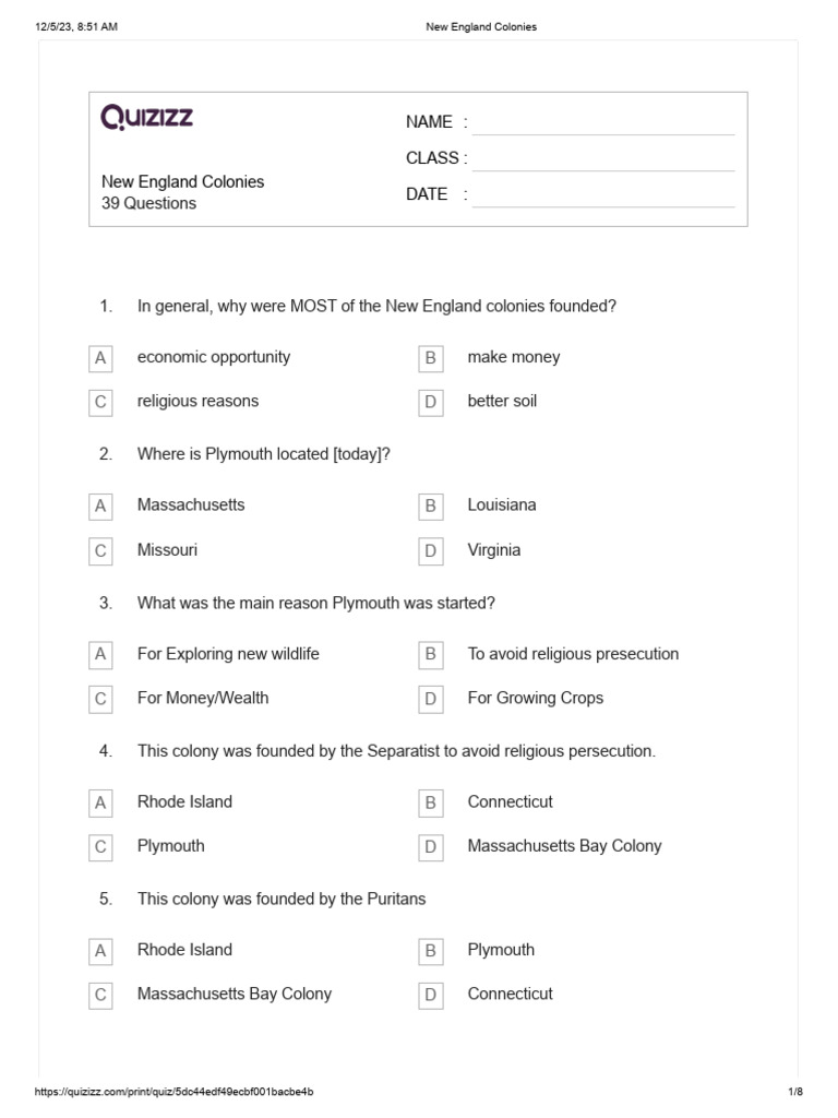 New England Colonies | PDF | New England | Plymouth Colony