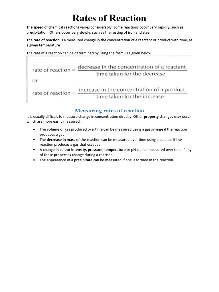 Rates Of Reaction PDF Reaction Rate Chemical Reactions