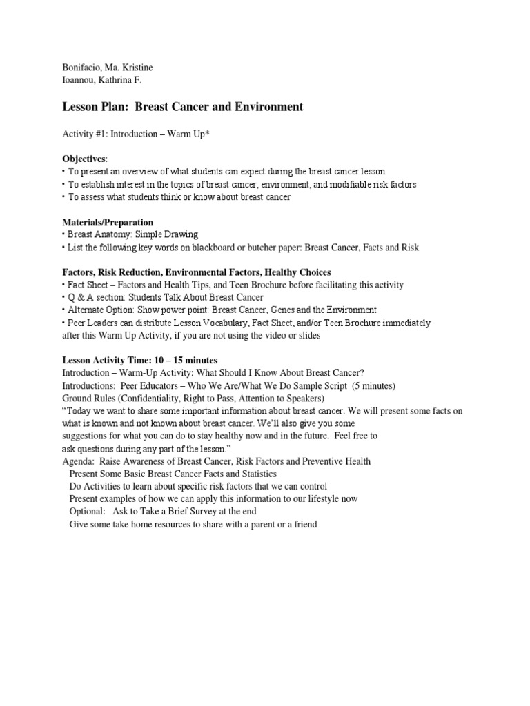 Lesson Plan: Breast Cancer and Environment: Objectives | PDF | Breast ...