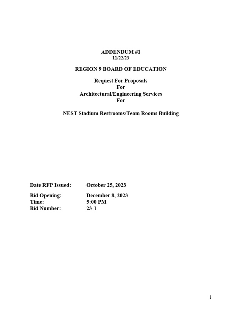 Region 9 Addendum To RFP For A-E Services For NEST | Download Free PDF ...