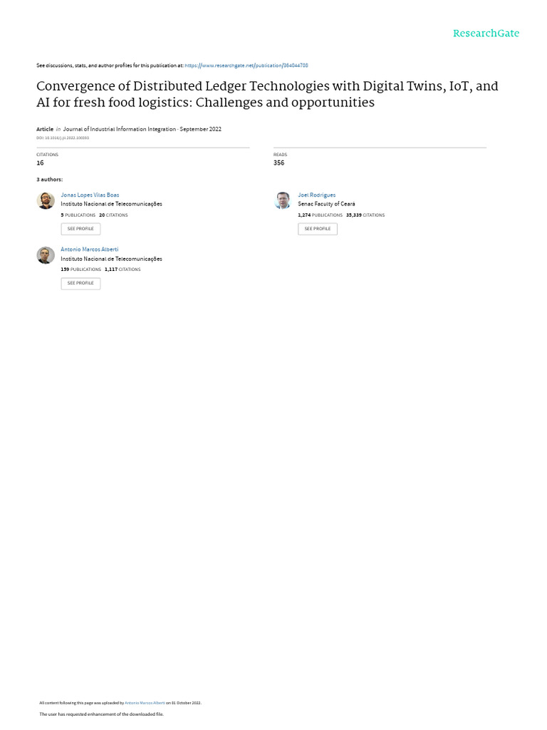 Convergence of Distributed Ledger Technologies With Digital Twins, IoT, and AI For Fresh Food ...