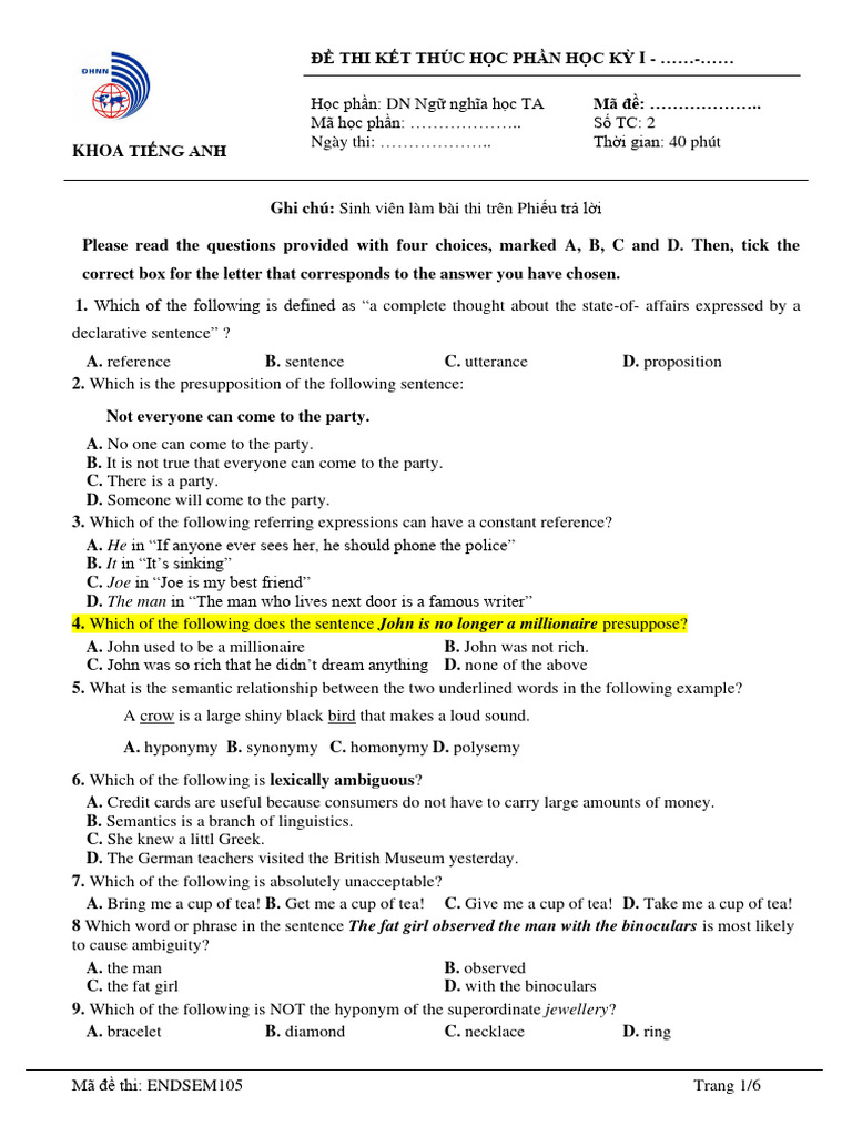 Sample Final | PDF | Syntax | Interpretation (Philosophy)