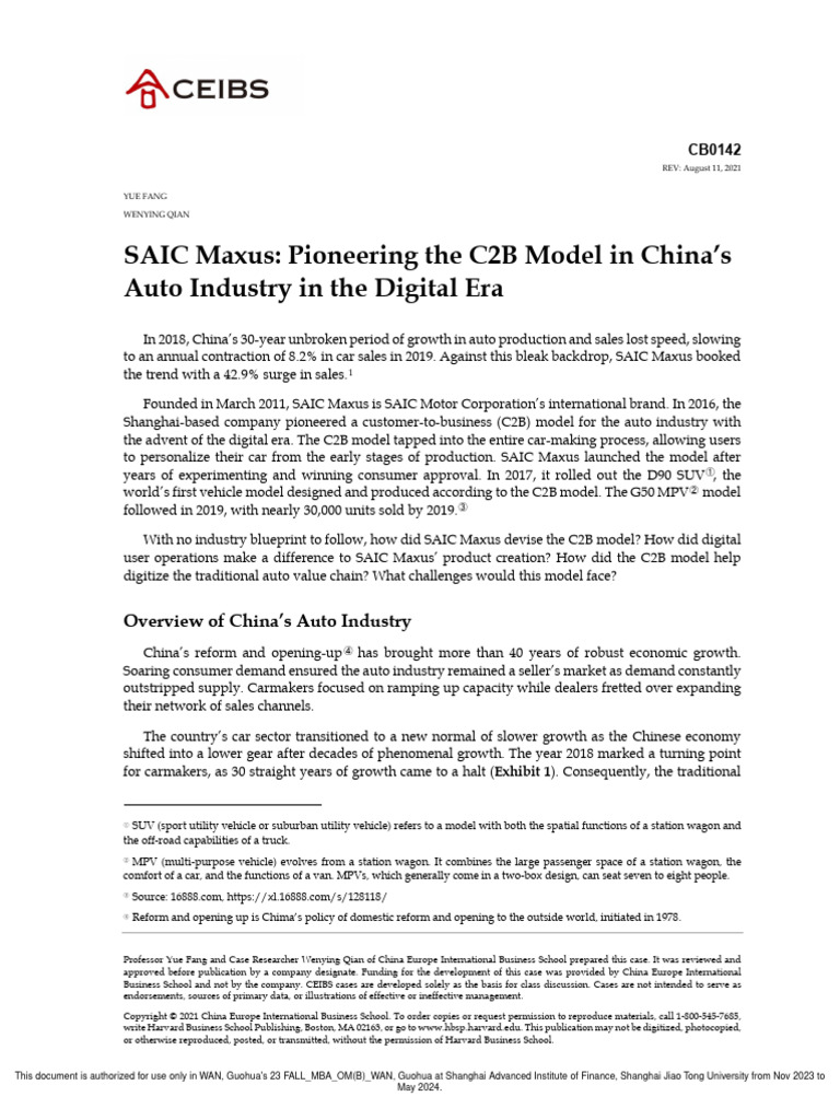 SAIC Maxus: Pioneering The C2B Model in China's Auto Industry in The Digital Era | PDF | Supply ...