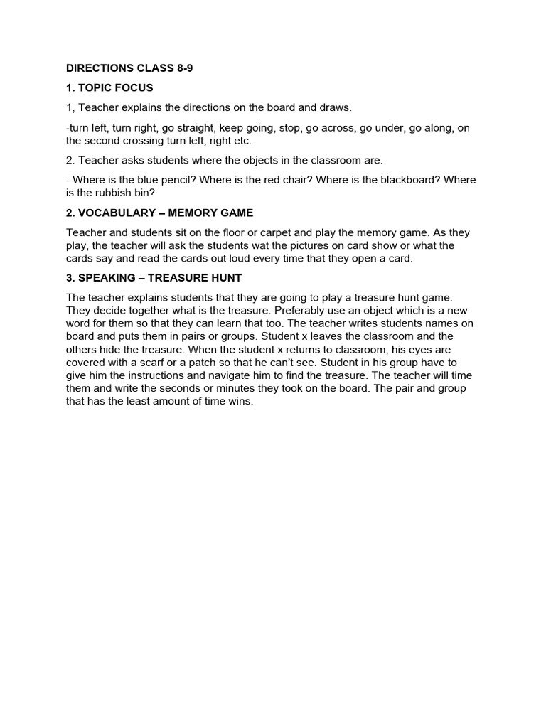 8-9 Directions Class | PDF