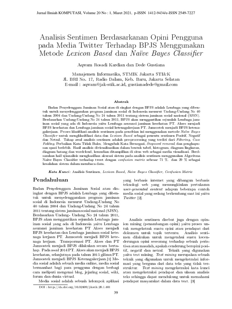 Analisis Sentimen Berdasarkanan Opini Pengguna Pada Media Twitter Terhadap BPJS Menggunakan ...