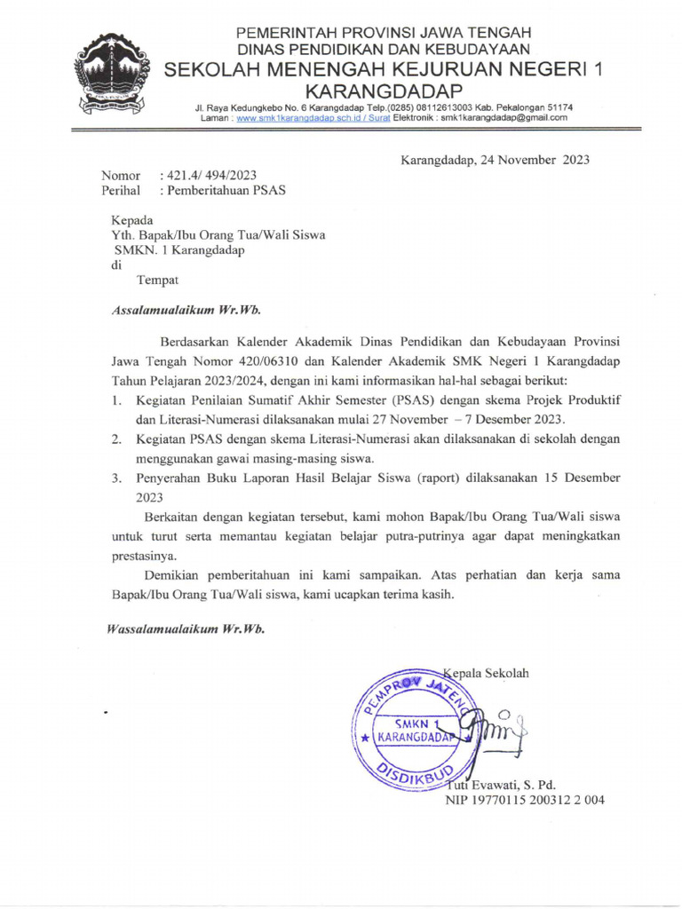 Surat Pemberitahuan Psas | PDF