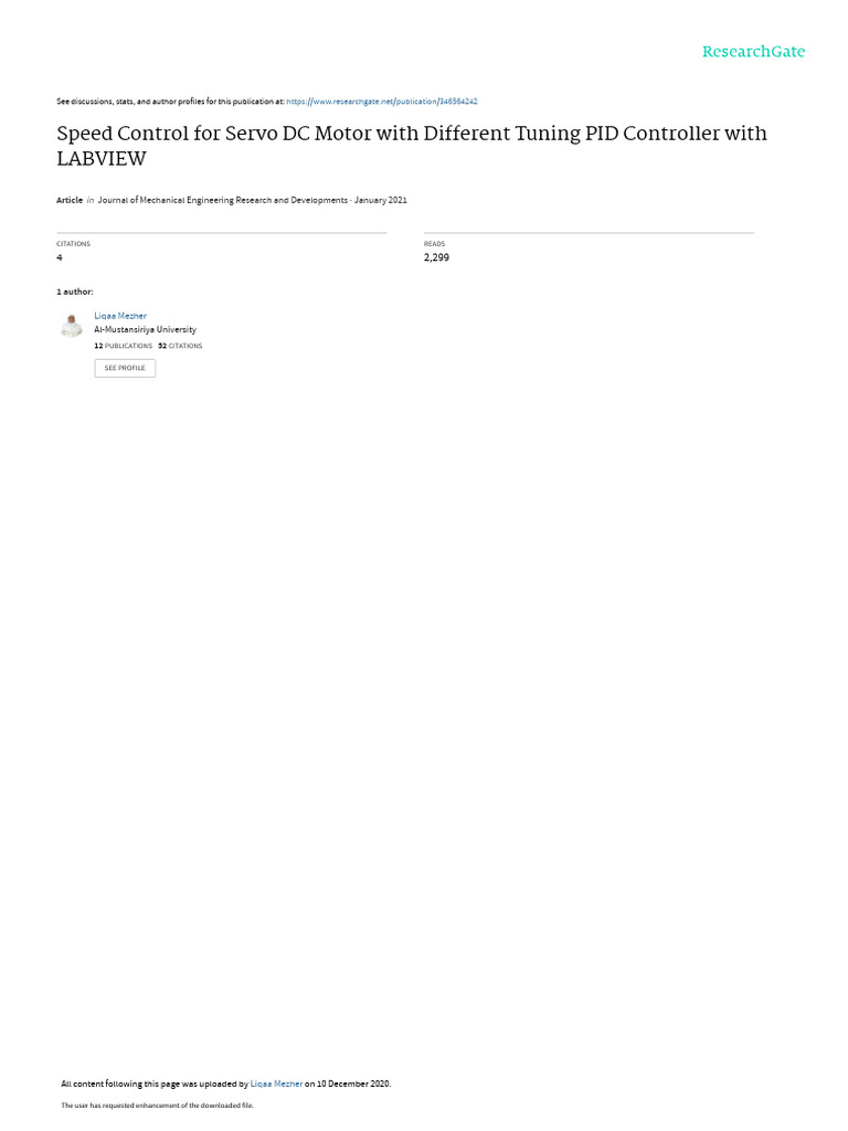 Speed Control For Servo DC Motor With Different Tuning PID Controller With Labview | PDF ...