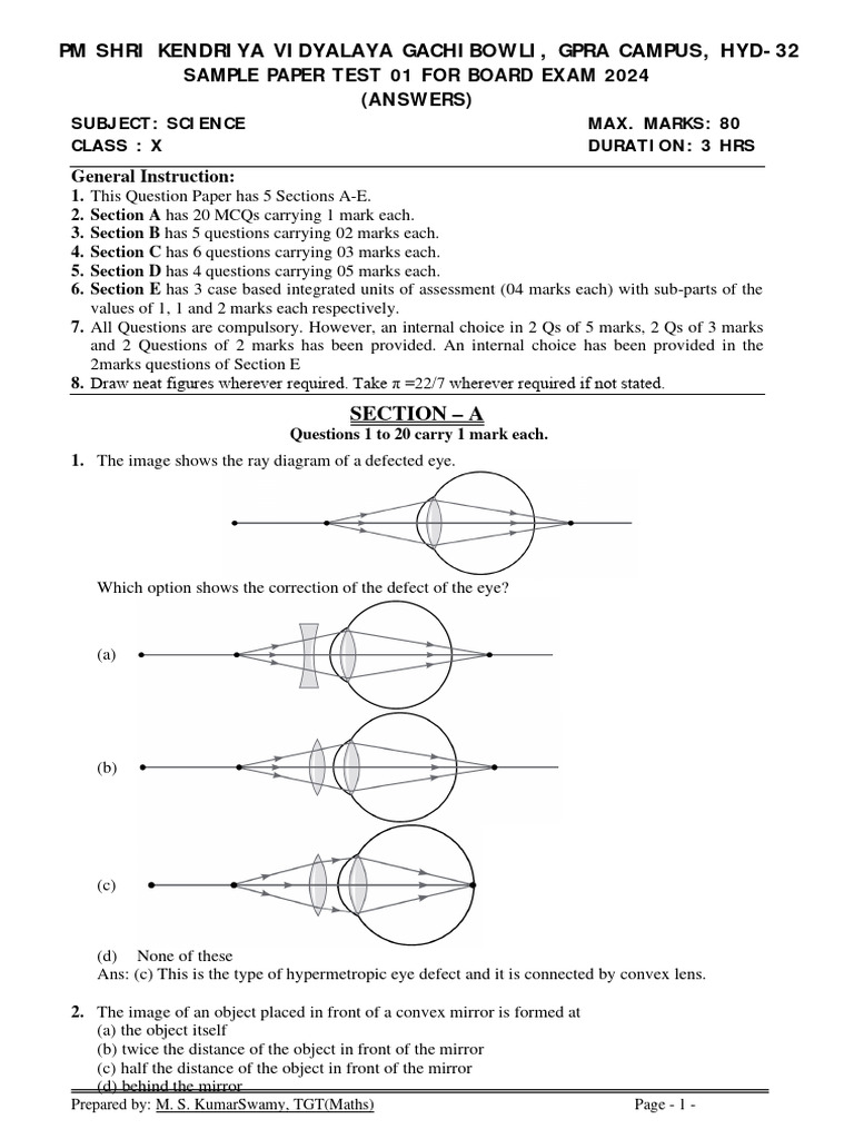 Science Class X Sample Paper Test 01 For Board Exam 2024 Answers | PDF ...