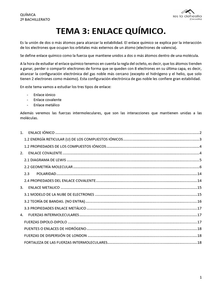 Tema 3 Enlace Químico Pdf Enlace Químico Polaridad Química
