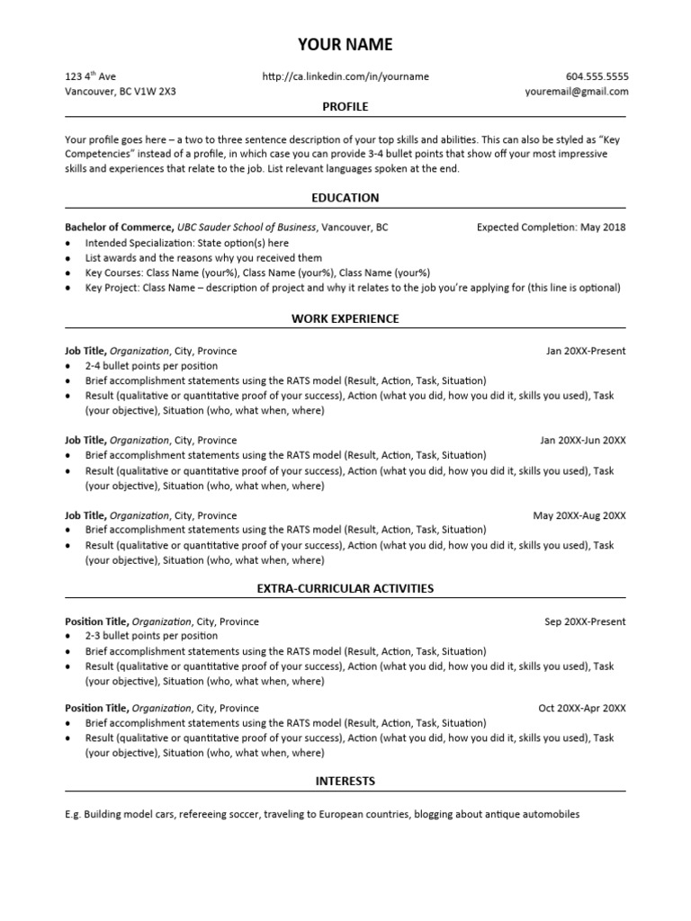 Ubc Sauder Bcom Resume Template | PDF | Cognition | Cognitive Science