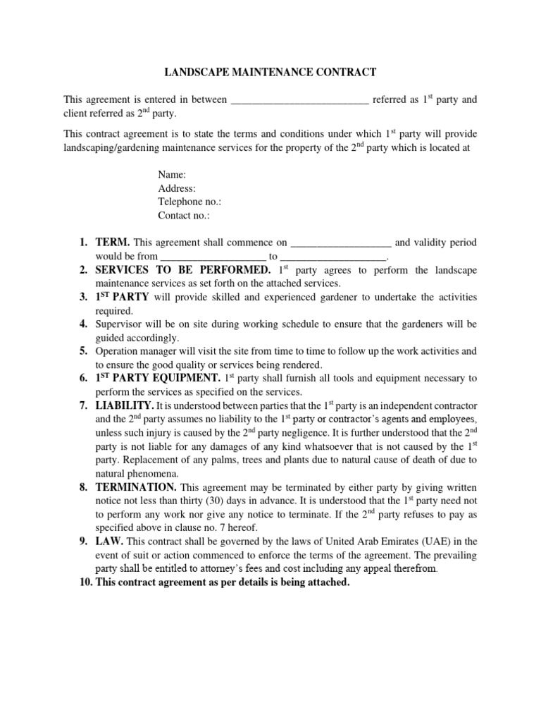 Landscape Maintenance Contract | Download Free PDF | Legal Liability ...