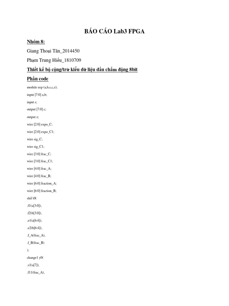 Báo Cáo Lab3 FPGA - Nhóm 8 | PDF | Teaching Methods & Materials | Computers