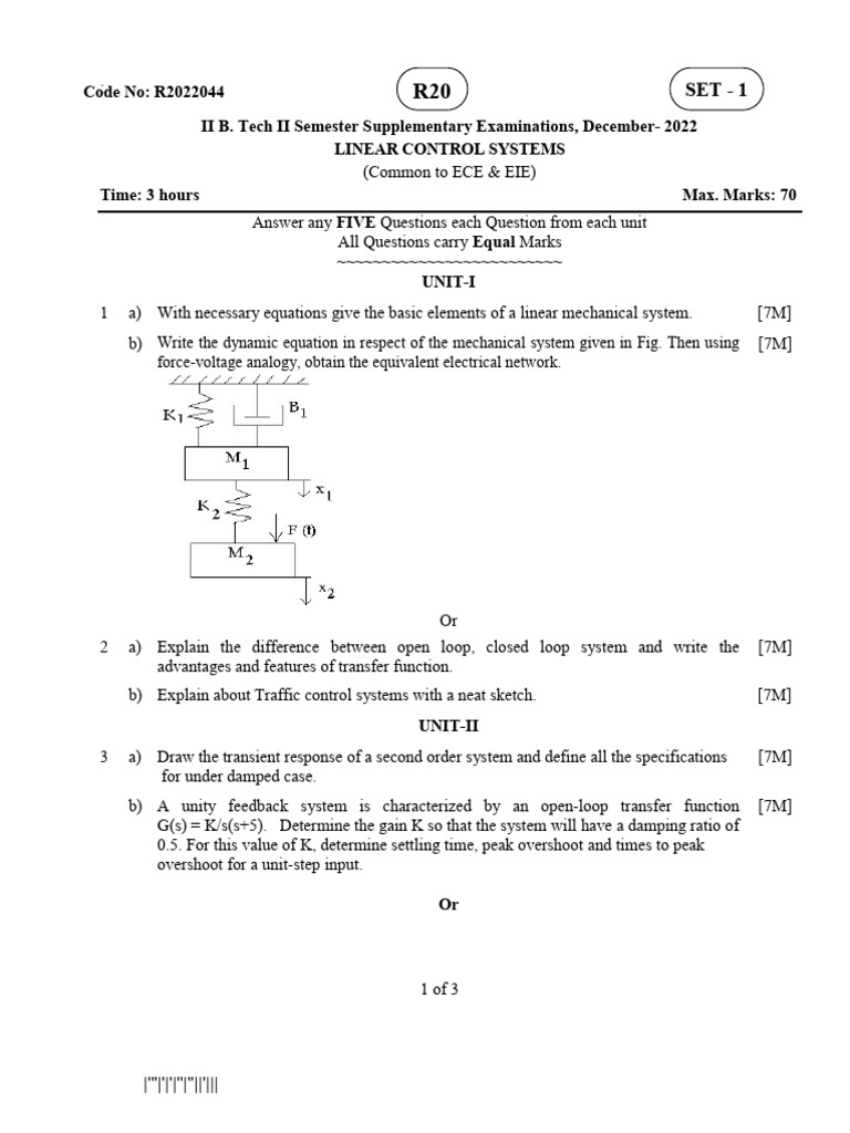 Linear Control Systems Exam Questions | PDF | Feedback | Electrical ...