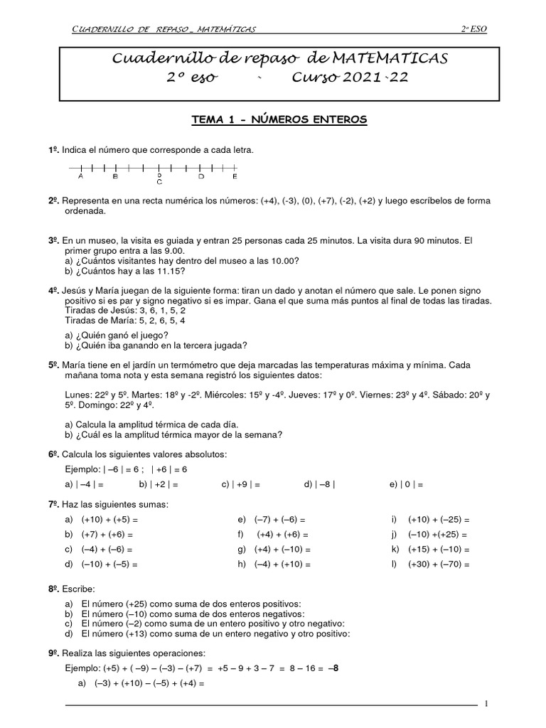 Cuadernillo de repaso de Matemáticas de 2º ESO. | PDF | Ecuaciones | Exponenciación