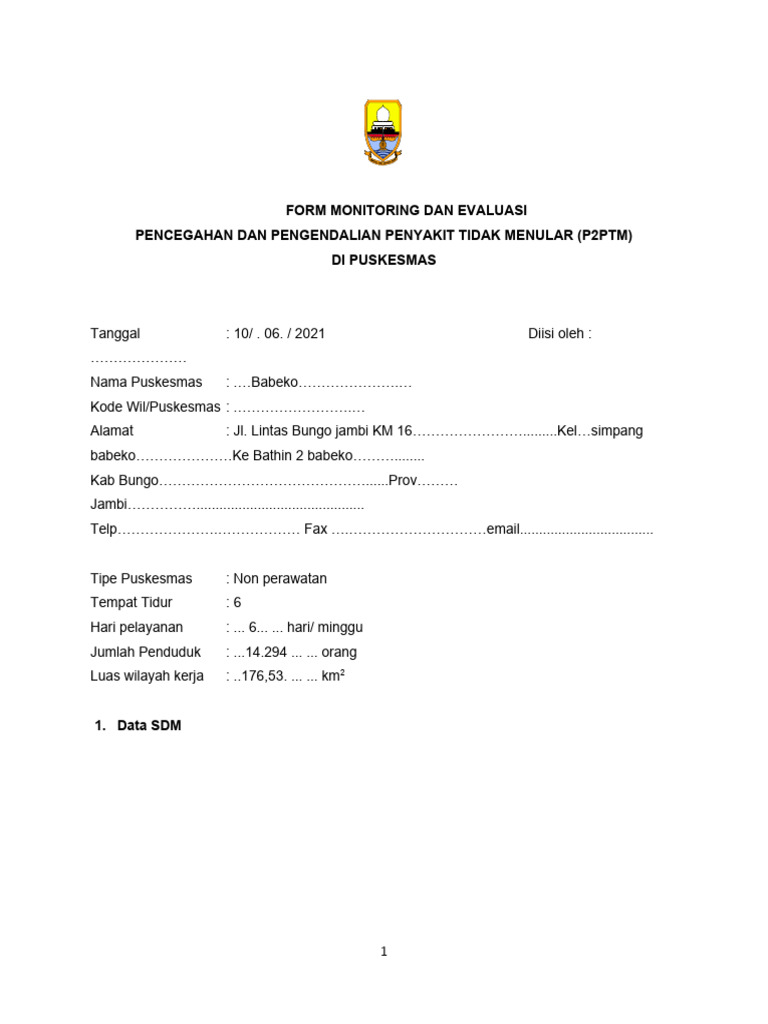 1.FORM MONITORING DAN EVALUASI - PUSKESMAS Provinsi Jambi | PDF