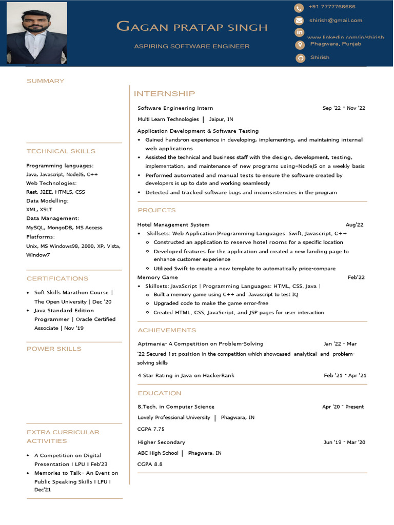 Shirish Kumar Software Engineer SAMPLE CV | PDF | Java (Programming ... Shirish Kumar Software Engineer SAMPLE CV | PDF | Java (Programming ...