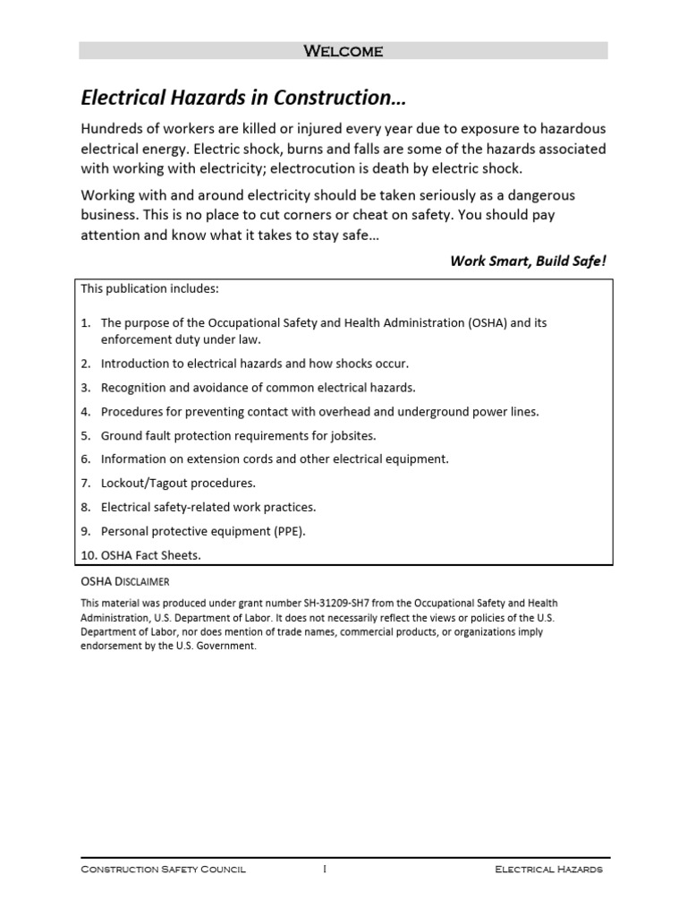 Electrical Hazards in Construction Student Workbook | PDF ...