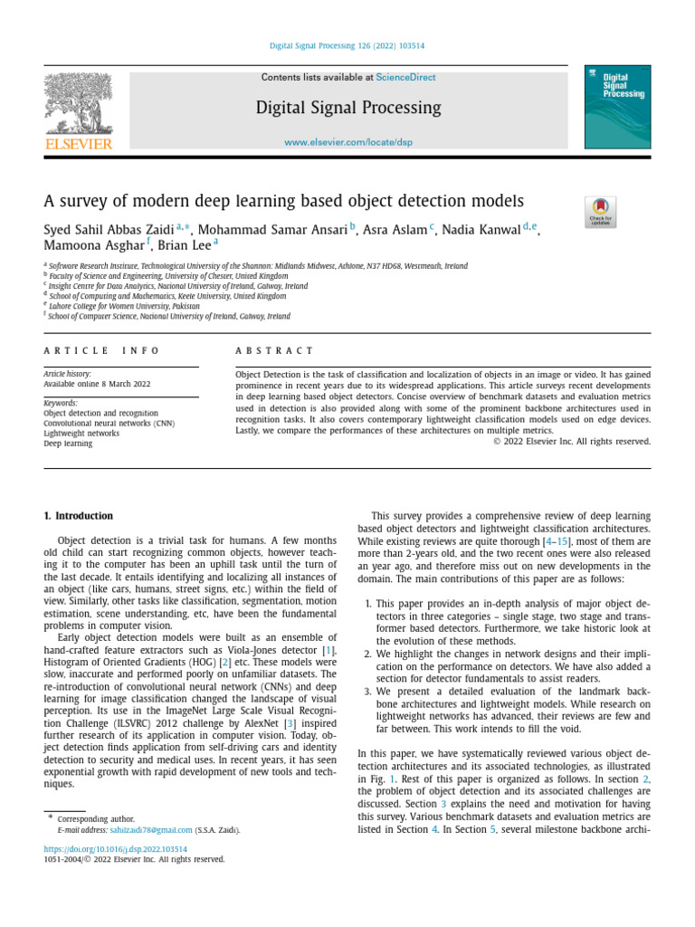 A Survey Of Modern Deep Learning Based Object Detection Models Pdf