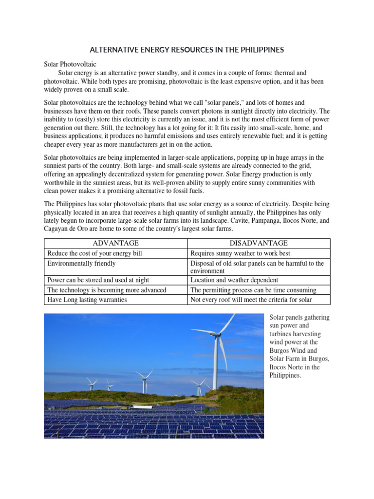 Alternative Energy Resources in The Philippines | PDF | Solar Power ...