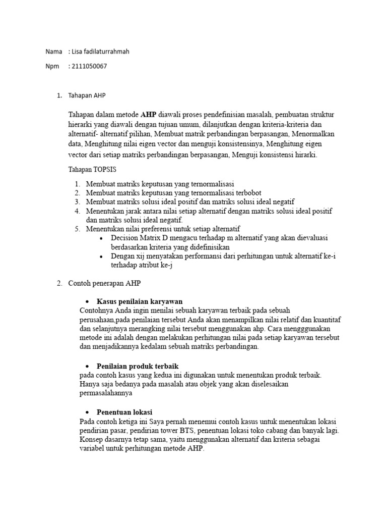 Ahp Dan Topsis | PDF | Karier & Perkembangan