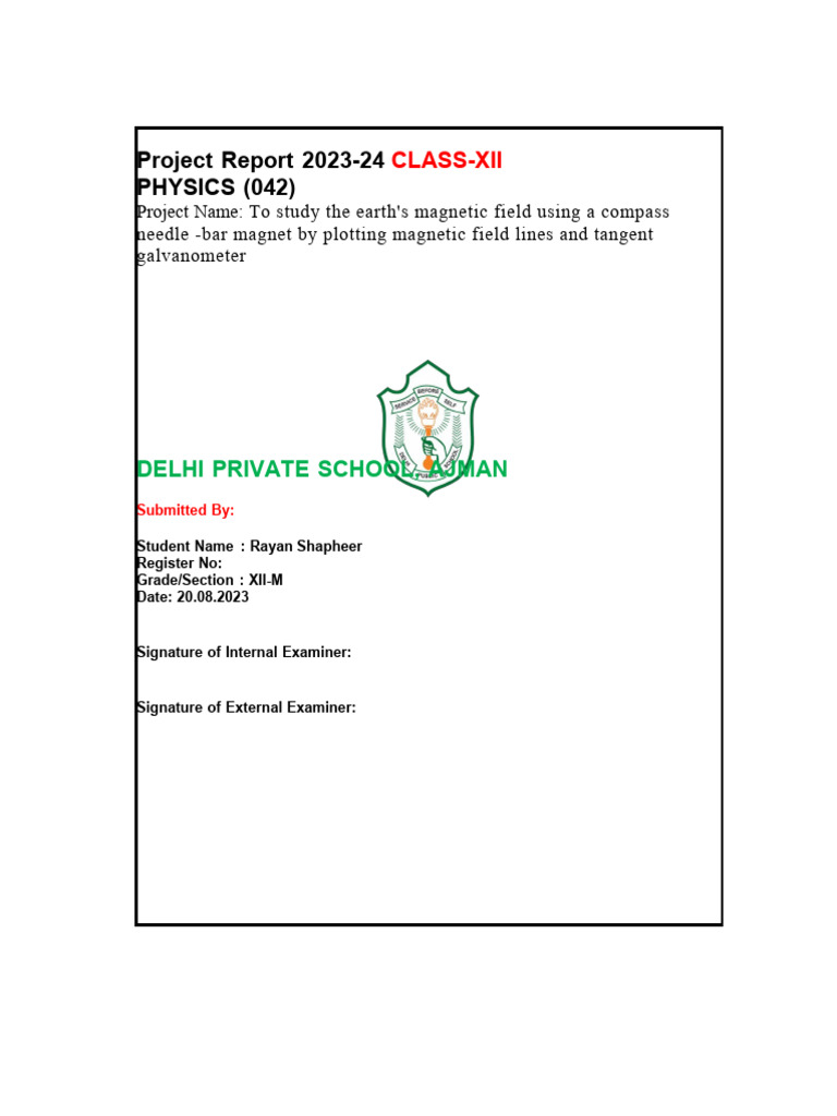 Physics Asl Project (Rayan Shapheer) | PDF | Earth's Magnetic Field ...