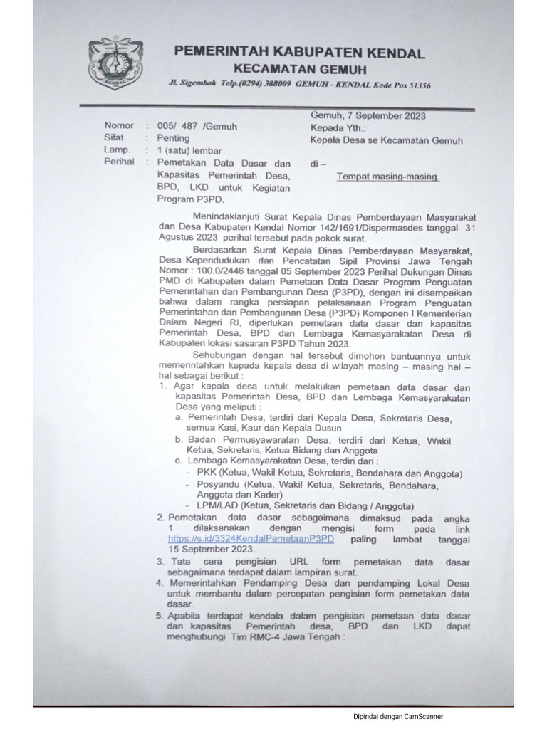 Surat Kegiatan Program P3PD | PDF