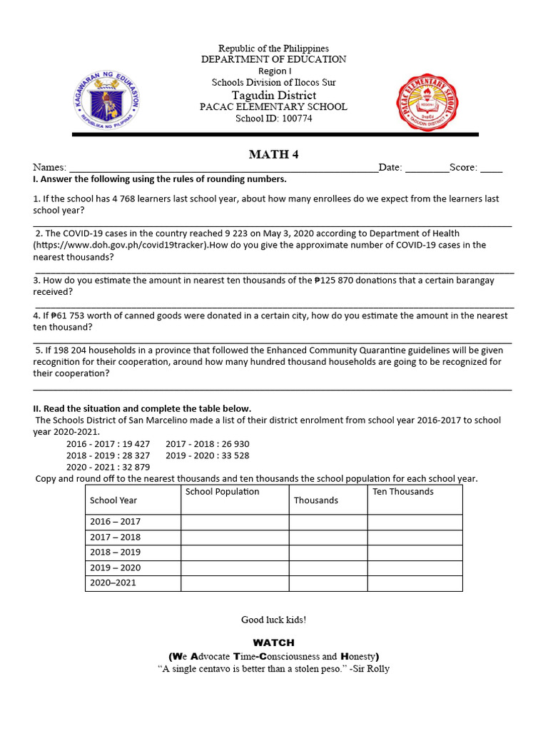 Seatwork 2 in Math | Download Free PDF | Philippines
