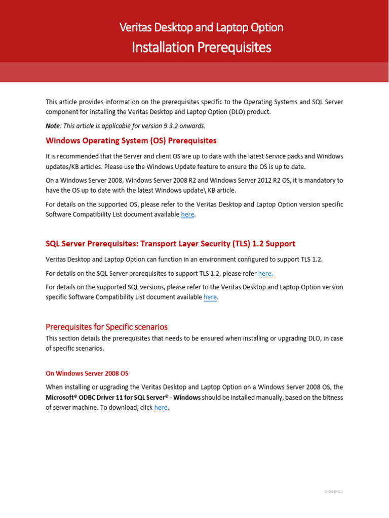 Veritas DLO 9.8 DLO Install Prerequisites | PDF