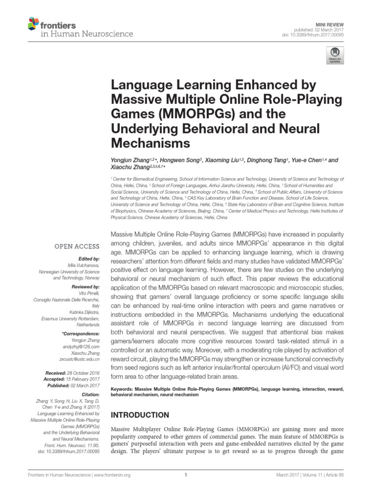 Zhang, 2017 - Language Learning Enhanced by MMORPG | PDF | Second Language | Learning