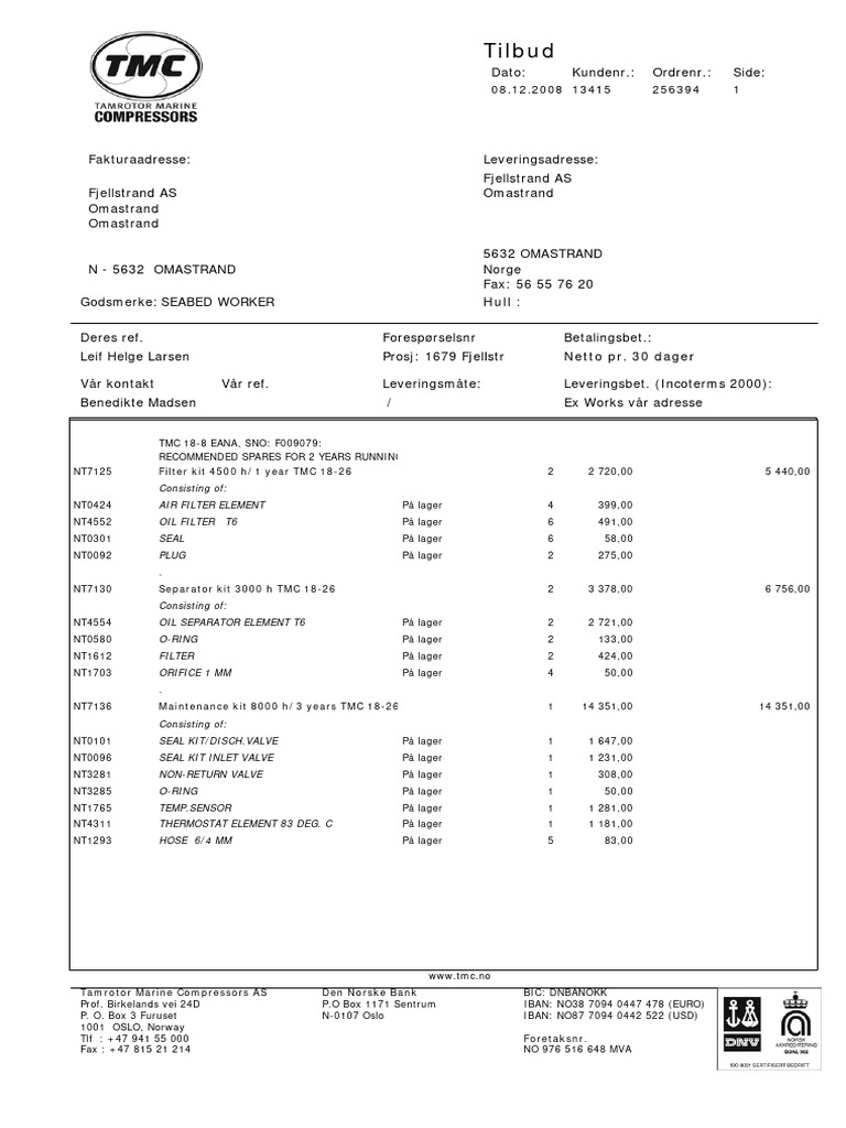 TMC Compressor Part List | PDF