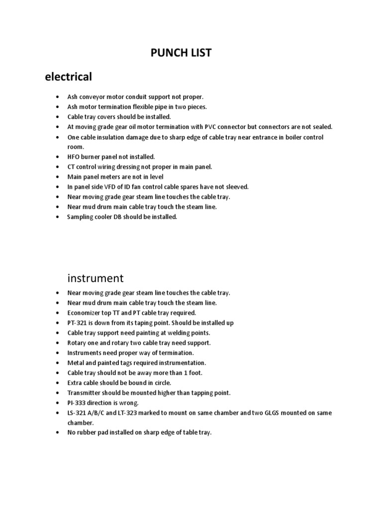 Punch List | PDF | Electrical Wiring | Electricity