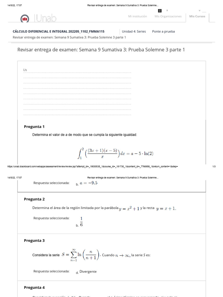 Revisar Entrega de Examen: Semana 9 Sumativa 3: Prueba Solemne 3 Parte 1 | PDF | Análisis ...