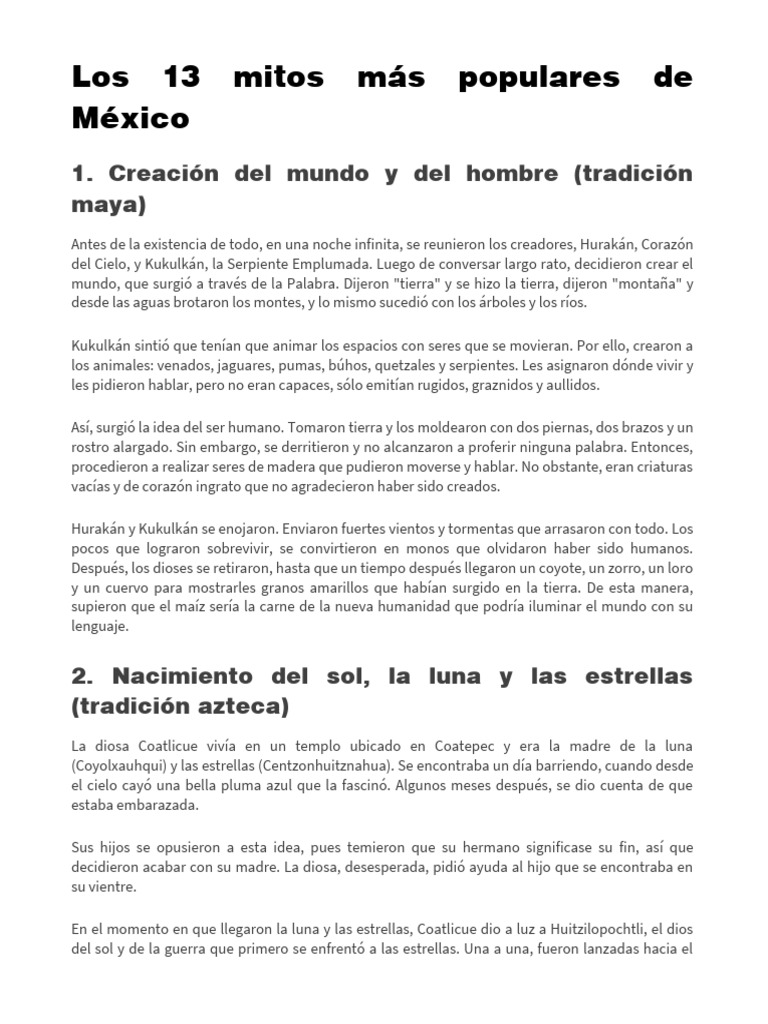 Los 13 Mitos Más Populares de México | PDF | Ciencias sociales | Historia