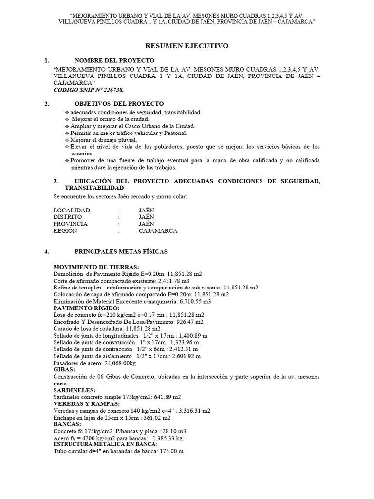 Resumen Ejecutivo | PDF | Ingeniería de Edificación | Materiales