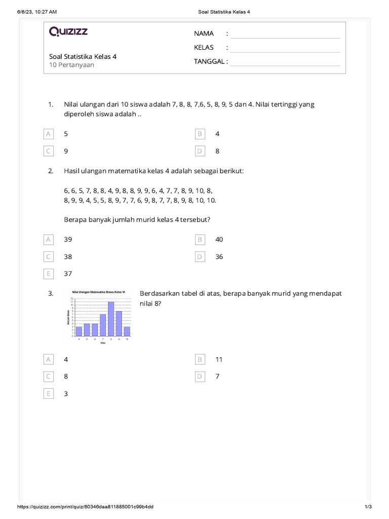Soal Statistika Kelas 4 Pdf 