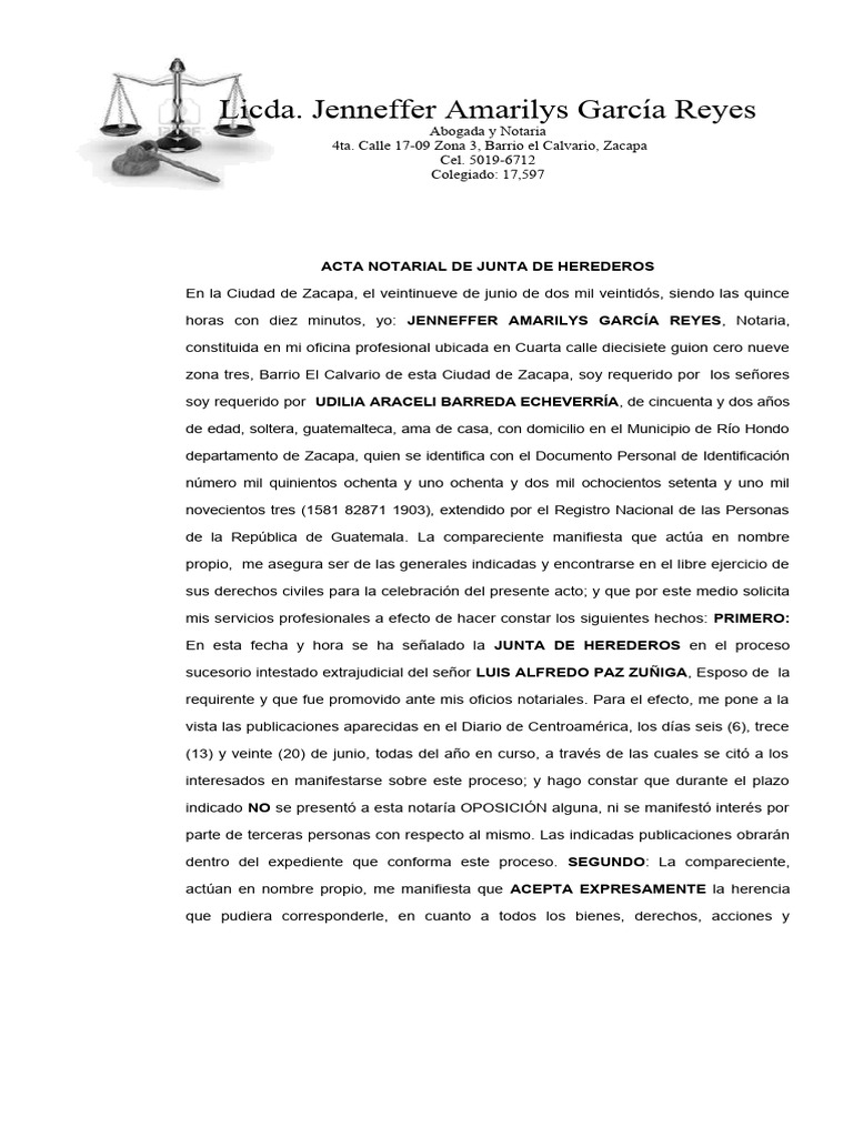 Acta de Declaratoria de Herederos | PDF | Justicia | Crimen y violencia