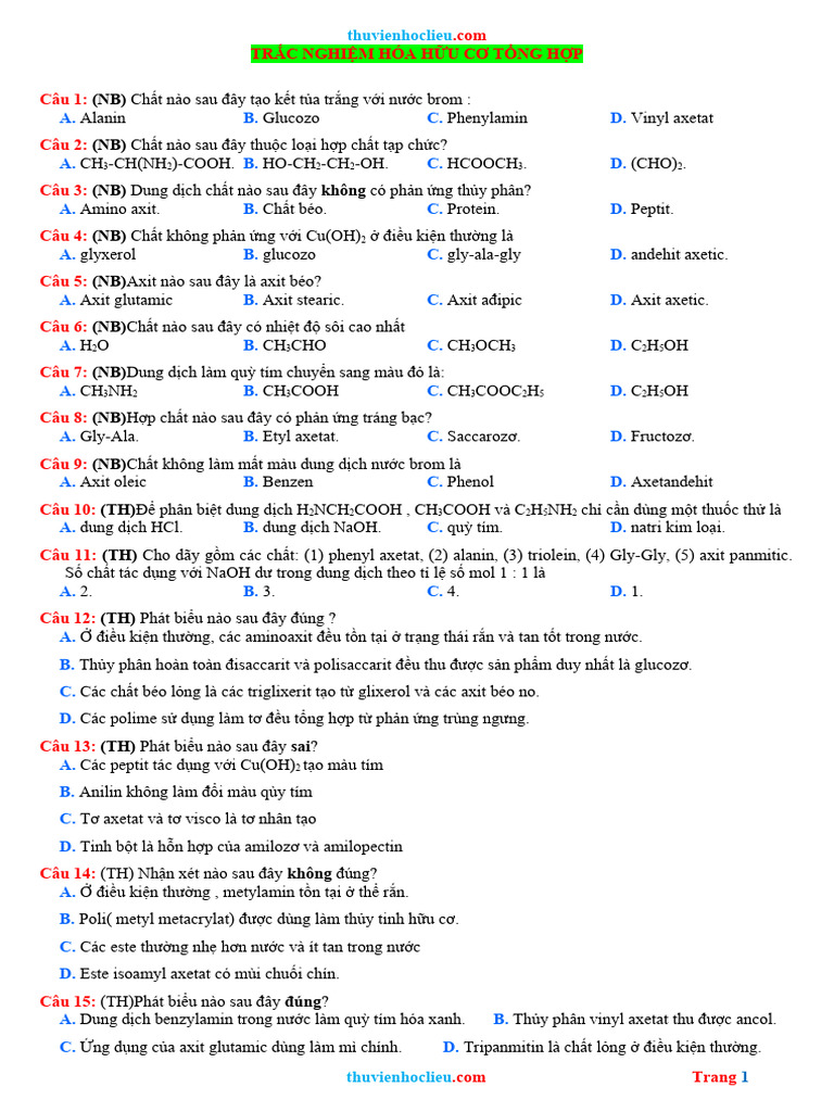50 Cau Trac Nghiem Huu Co Tong Hop 2 | PDF