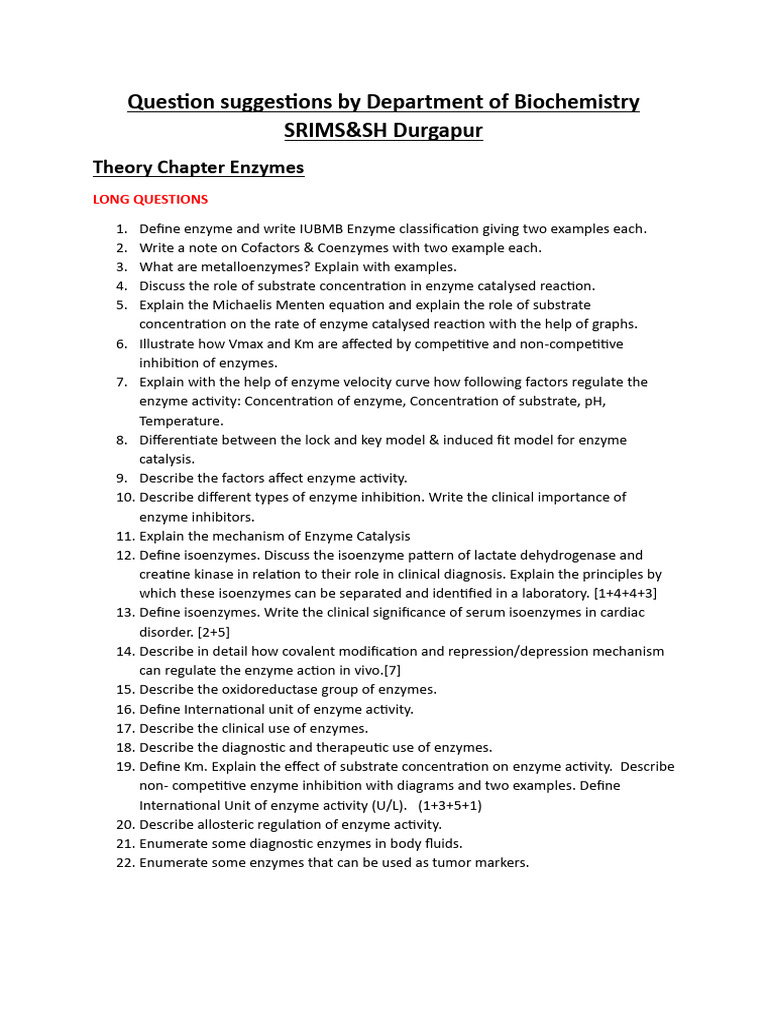Question Bank 25 | PDF | Enzyme | Enzyme Inhibitor