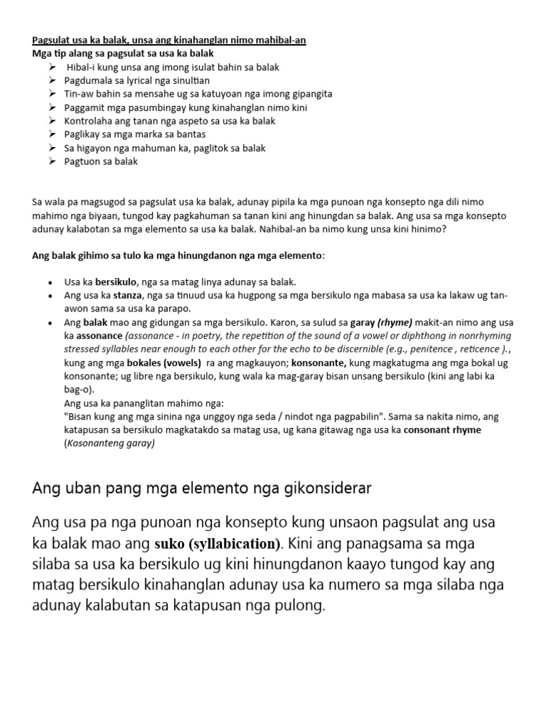 Pagsulat Usa Ka Balak | PDF